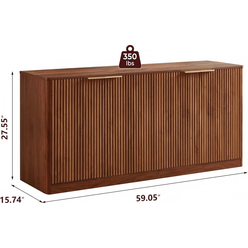 Ebern Designs 59" Fluted Sideboard Buffet Cabinet With Storage, Large Buffet Cabinet For Dining ...